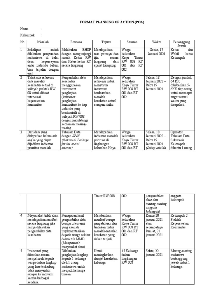 Planning of Action (Poa) | PDF