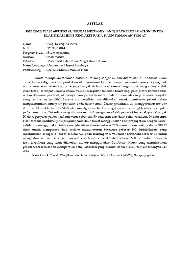 Implementasi Artificial Neural Network Ann Backpropagation Untuk