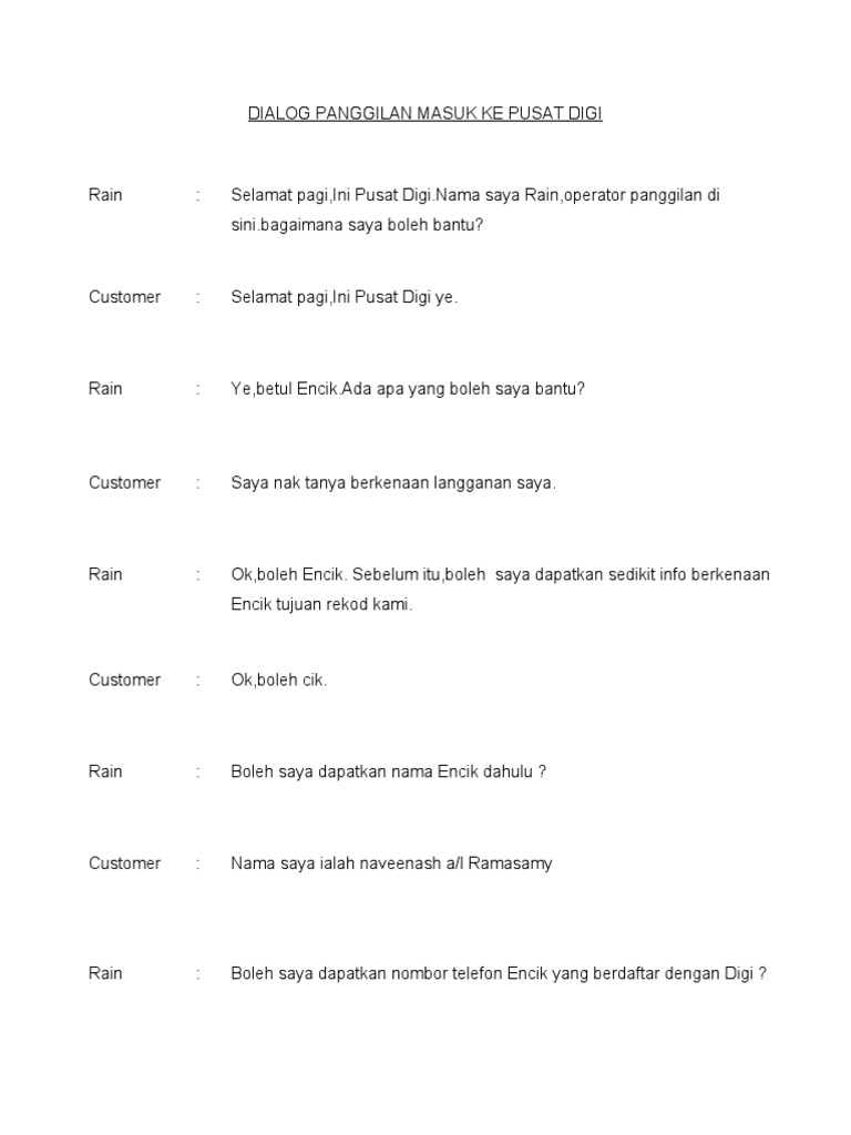 Dialog Panggilan Masuk Ke Pusat Digi | PDF