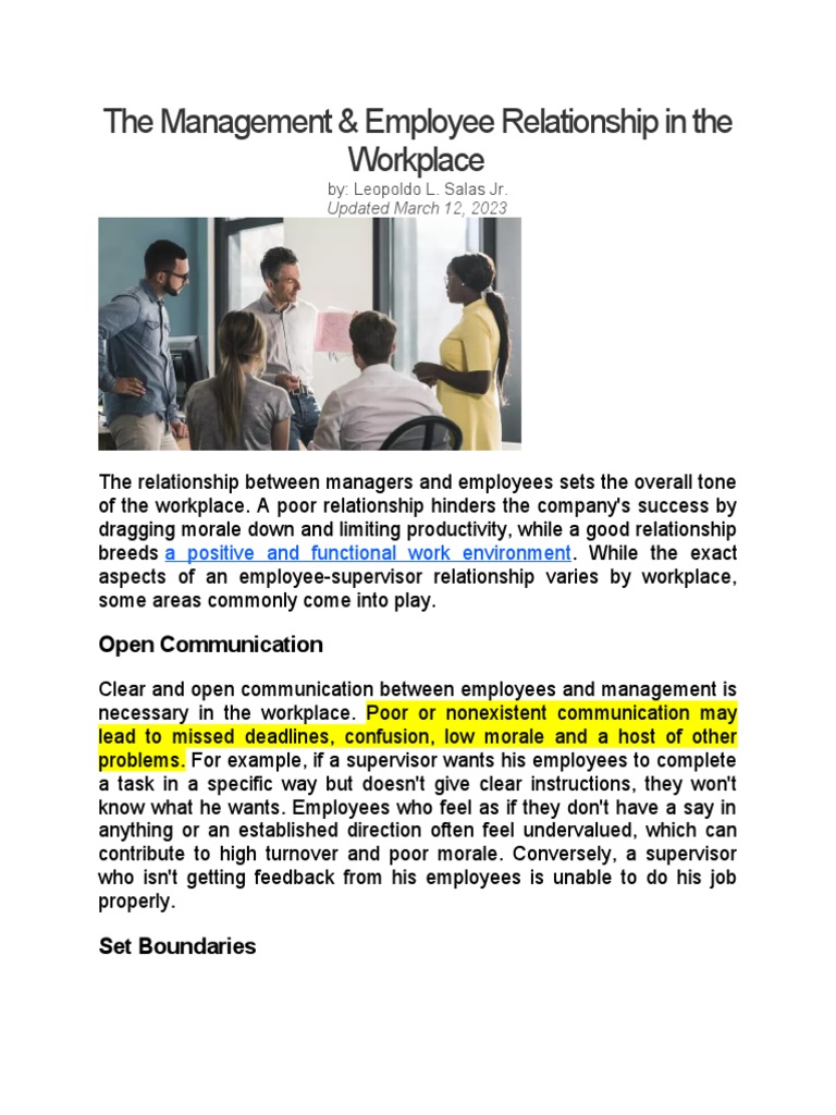 Lesson 5. The Management and Employee Relationship in The Workplace ...
