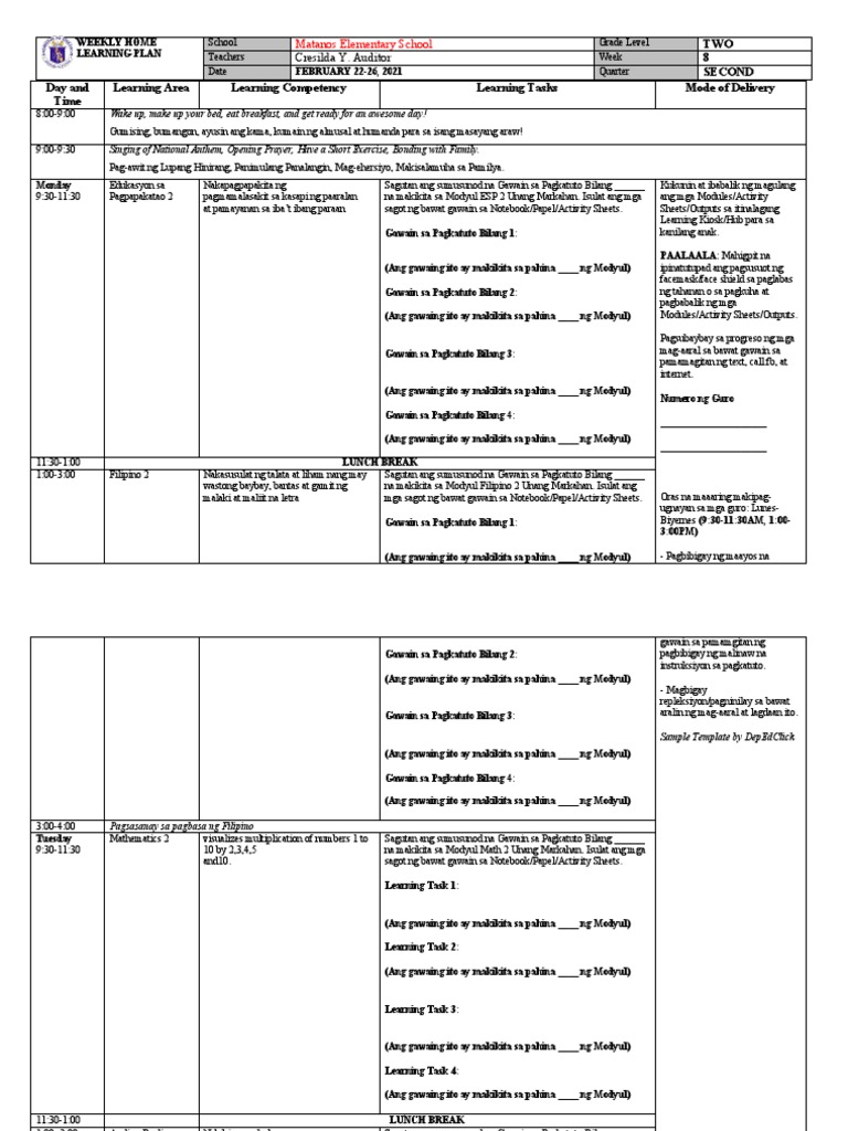 WHLP - Grade 2 (Q2 Week 8) | PDF