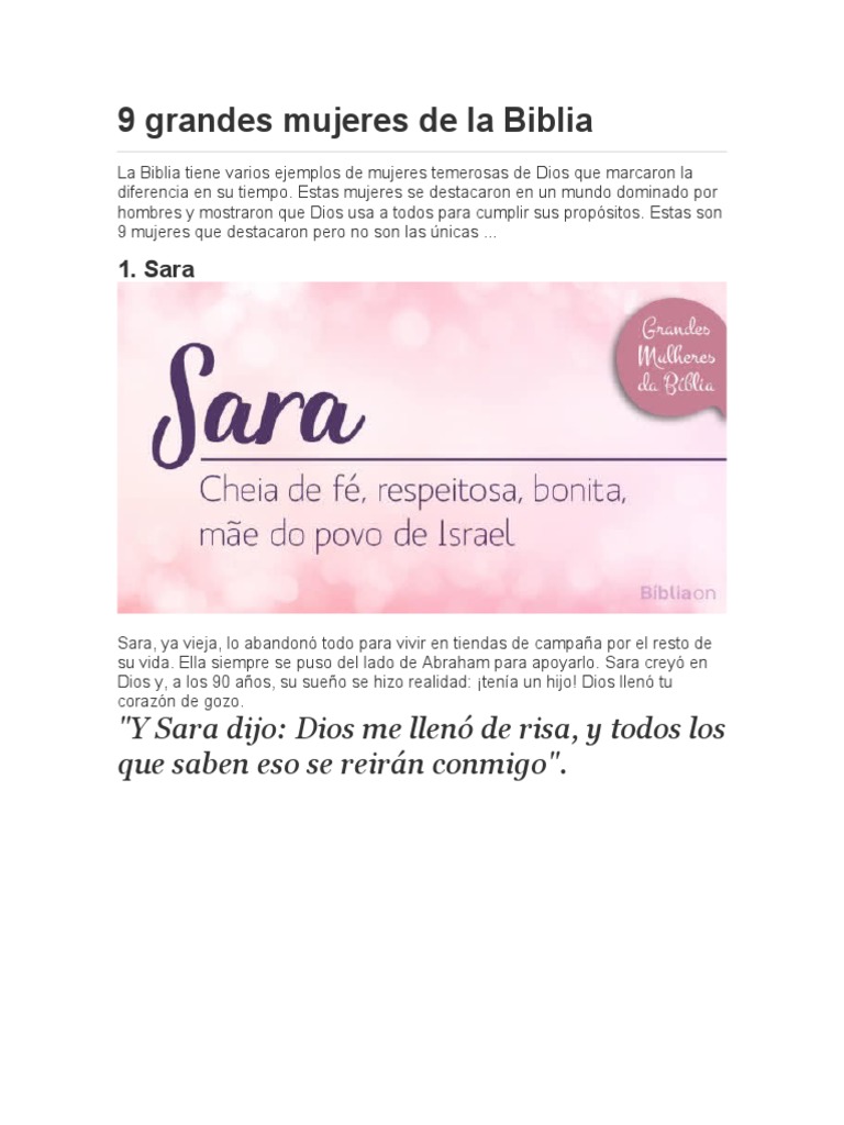 9 Grandes Mujeres de La Biblia | PDF | Sarah | María, madre de Jesús