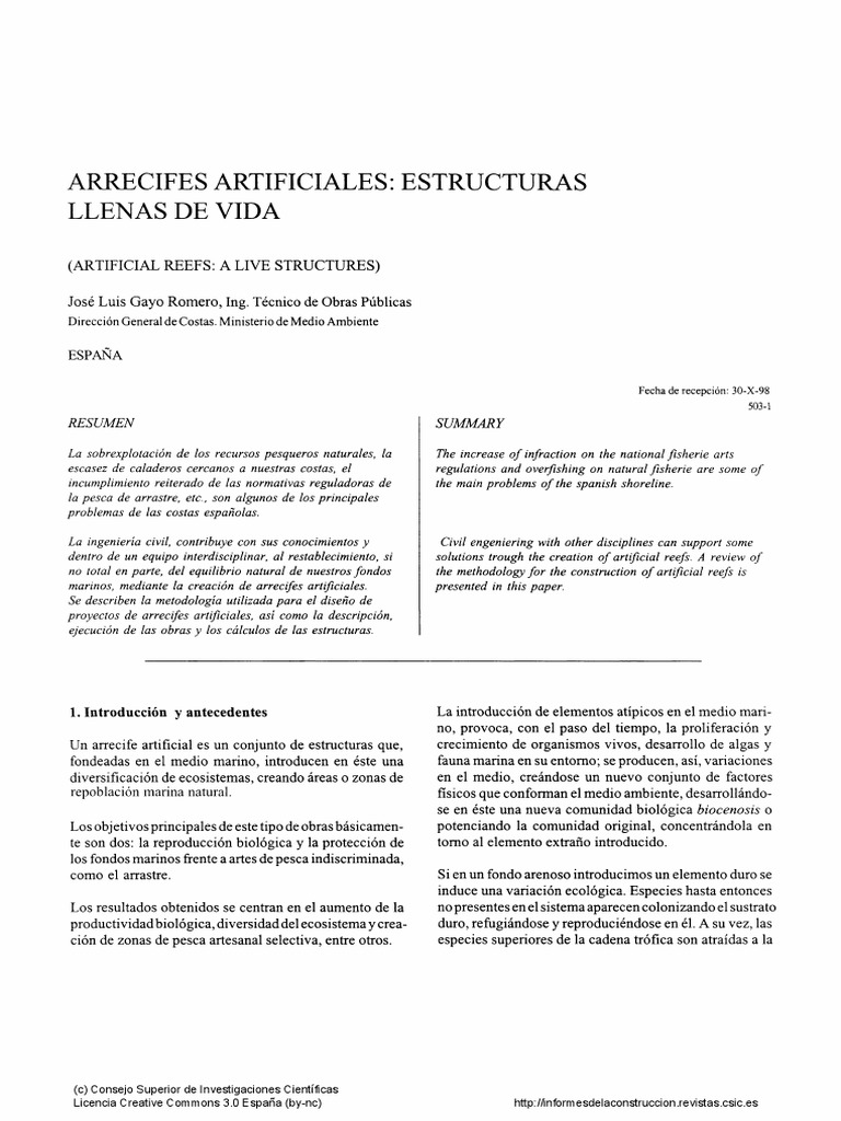 Gayo-1998-Arrecifes Artificiales Estructuras Llenas de Vida | Descargar gratis PDF | Hormigón ...