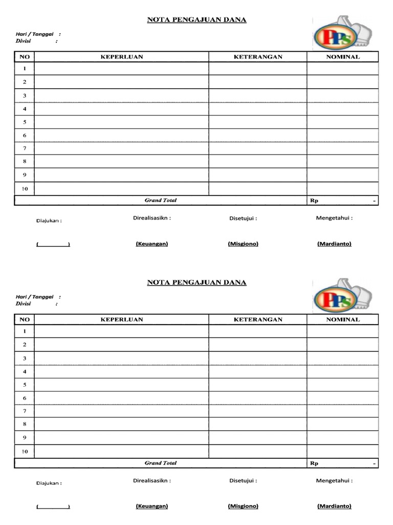 Nota Pengajuan Dana | PDF | Bisnis | Pengelolaan Keuangan & Uang