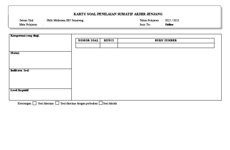 Format Kartu Soal Psaj | PDF