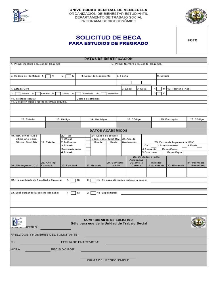 Planilla Solicitud Beca Estudio | PDF