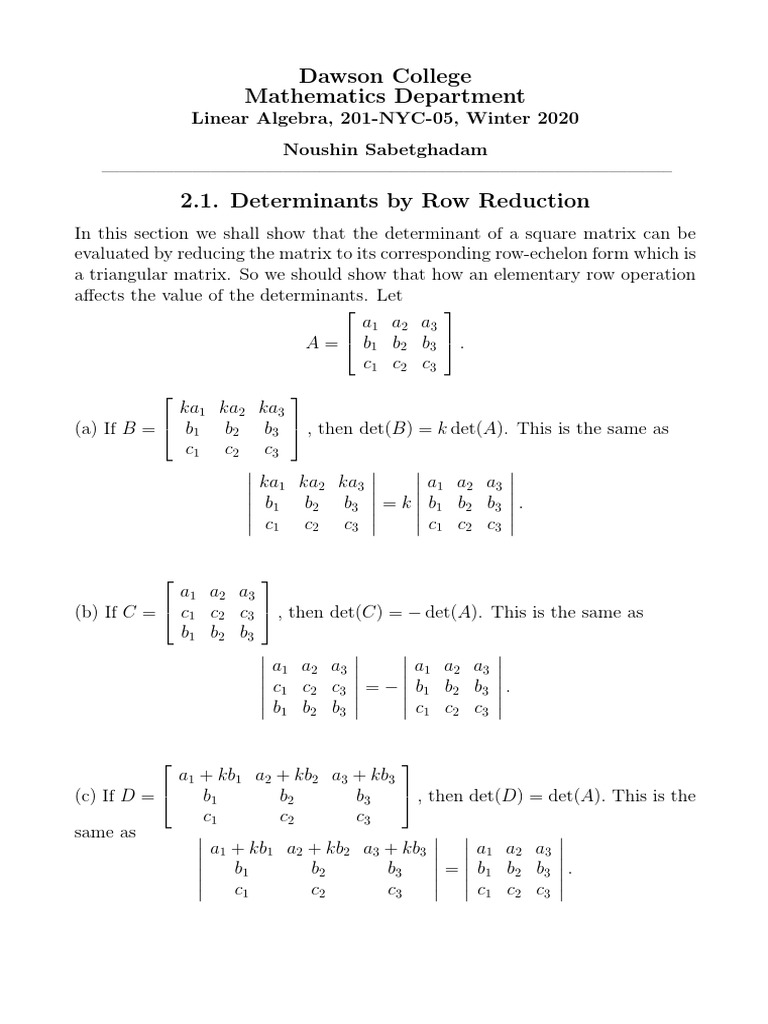 2.2 Determinants Row Reduction | PDF | Matrix (Mathematics) | Determinant