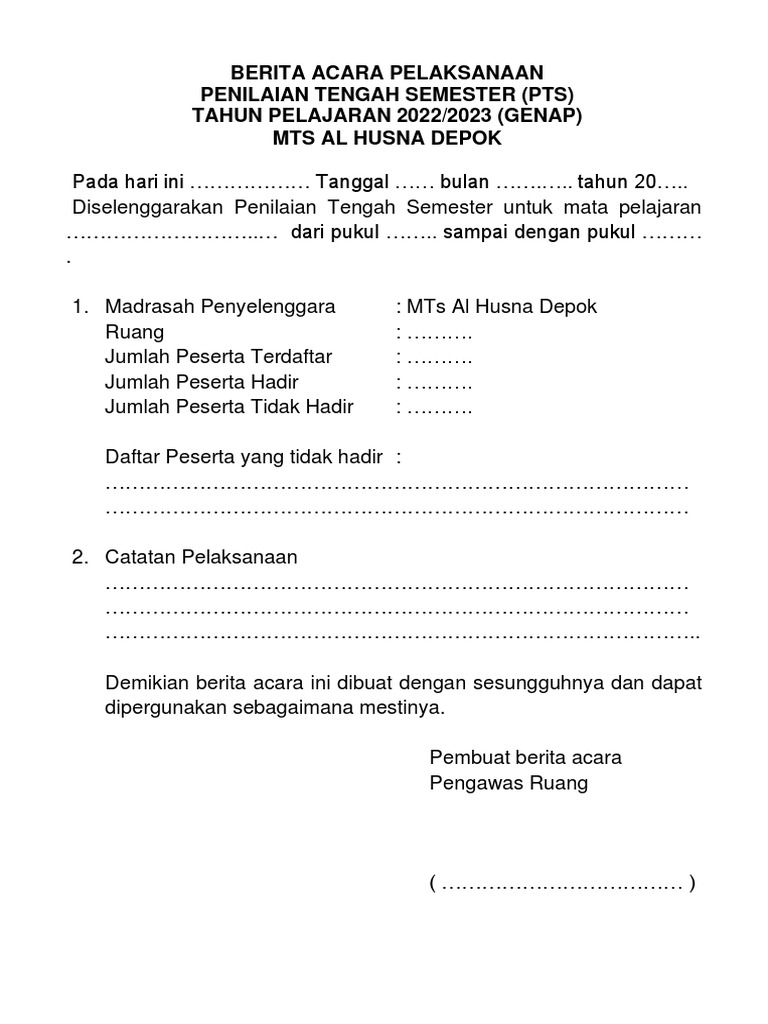 Program Kerja PTS Tp. 2022-2023 Genap - Berita Acara | PDF