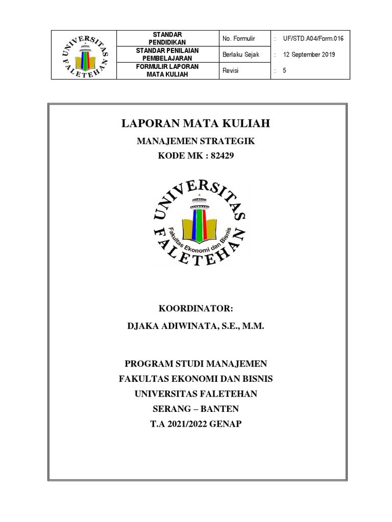 Laporan Mata Kuliah Manajemen Strategik | PDF | Karier & Perkembangan | Bisnis