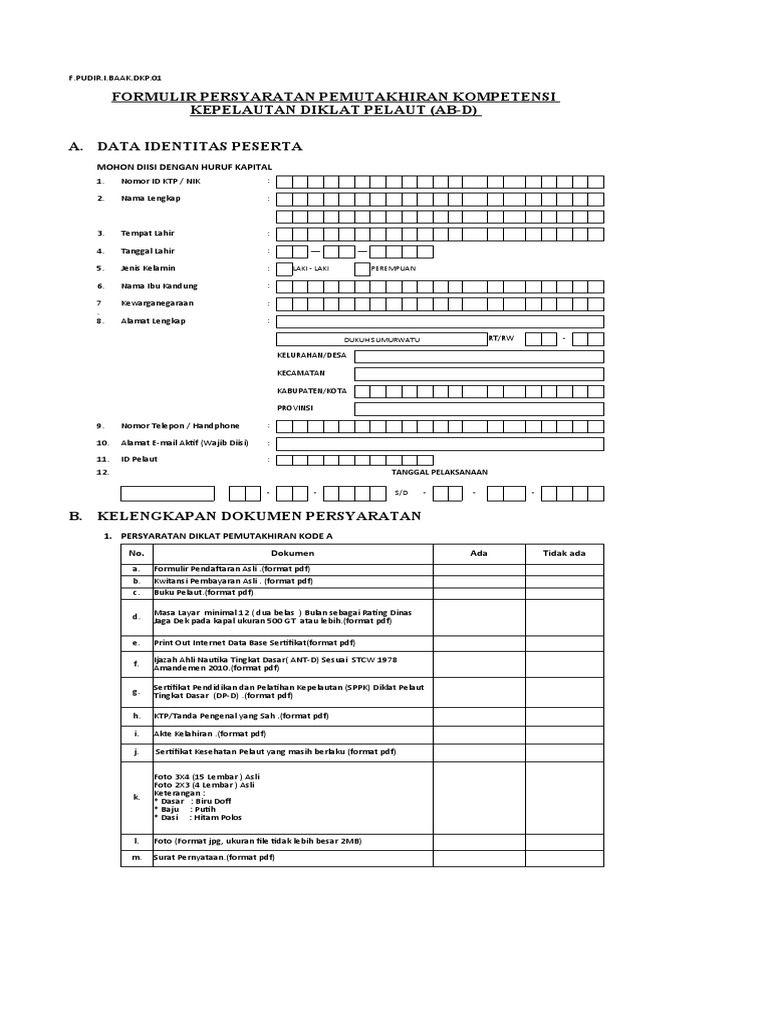 Formulir Pemutakhiran Dasar Ke Able Deck | PDF