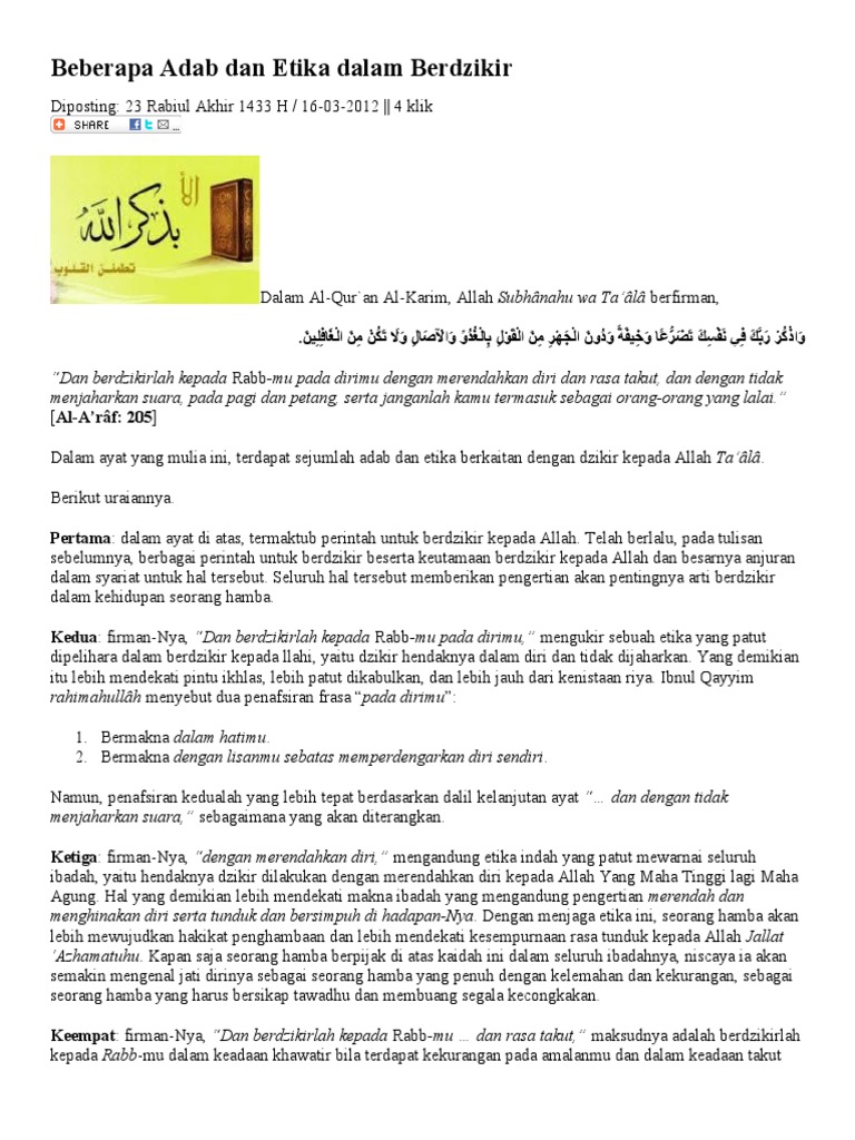 Beberapa Adab Dan Etika Dalam Berdzikir | PDF