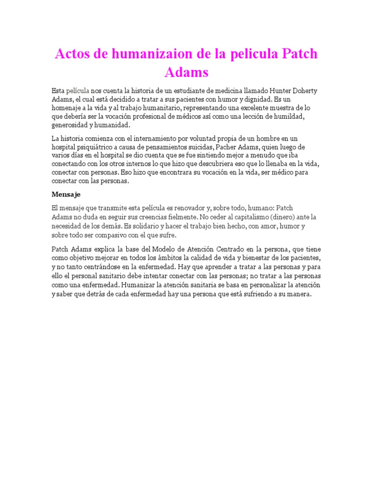 Actos de Humanizaion de La Pelicula Patch Adams | PDF
