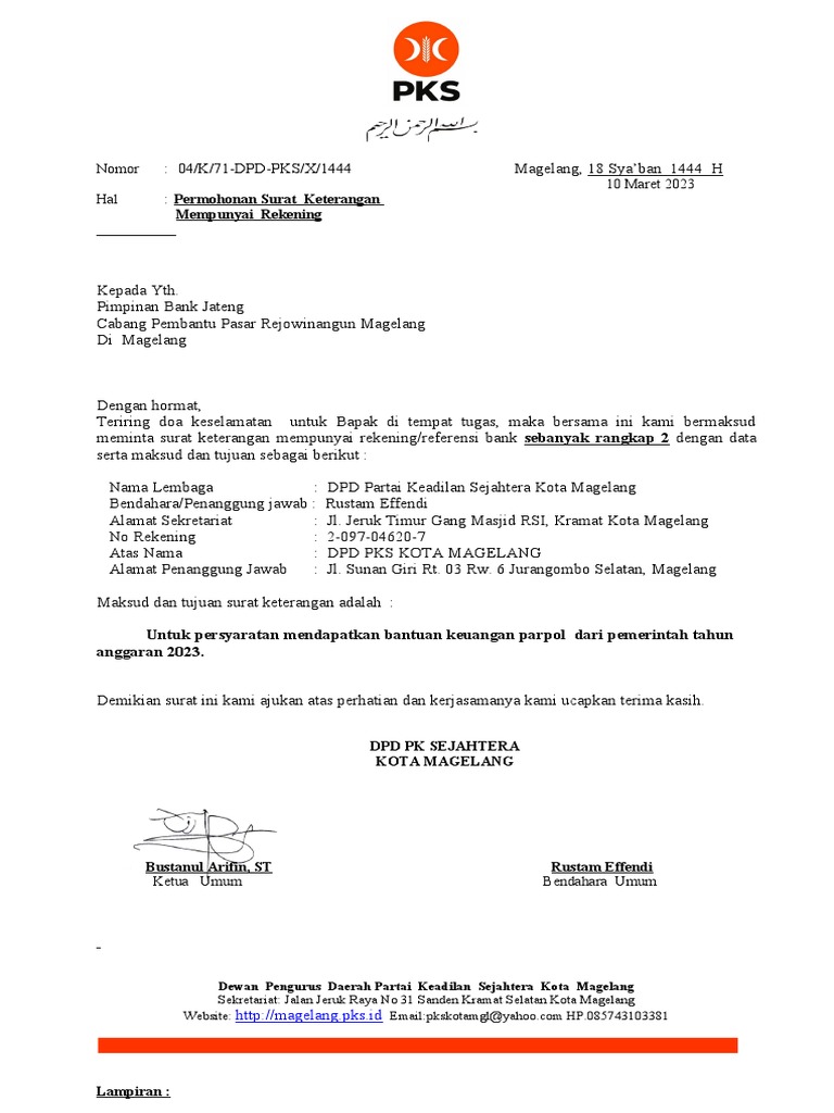 Surat Permohonan Rek Bank 2023 | PDF