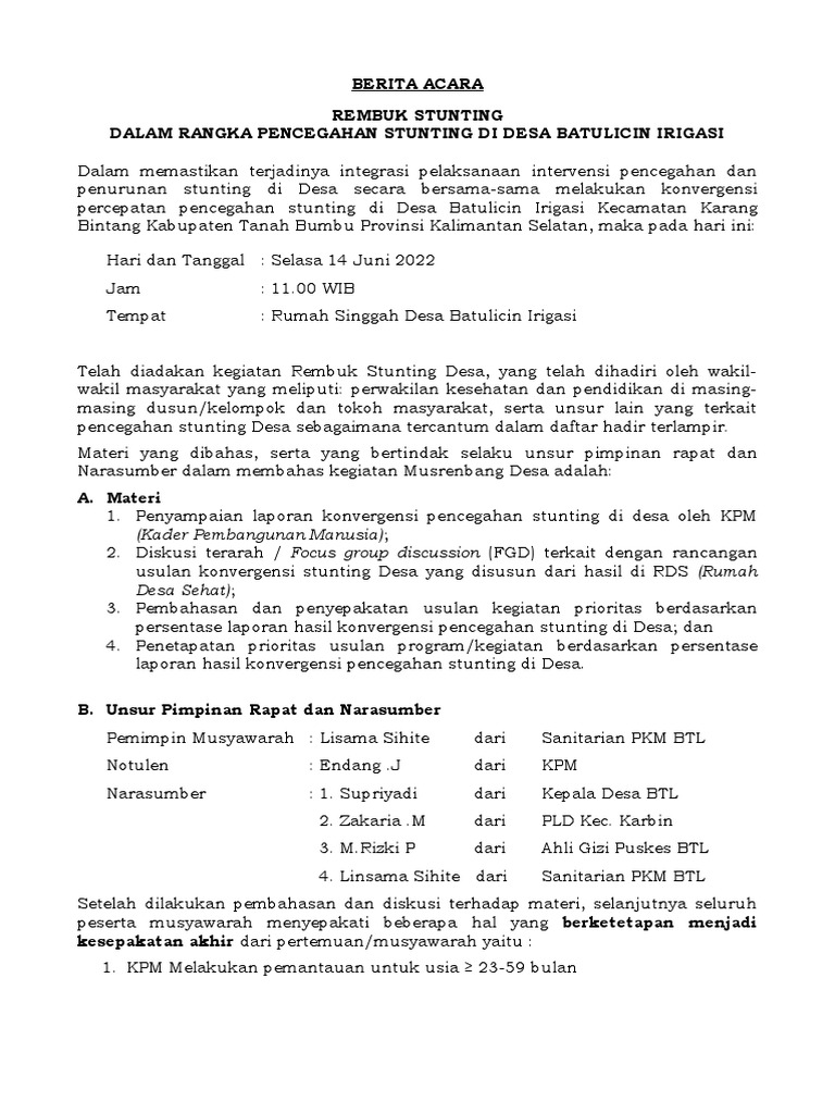 Rembuk Stunting Desa Batulicin 2022 | PDF