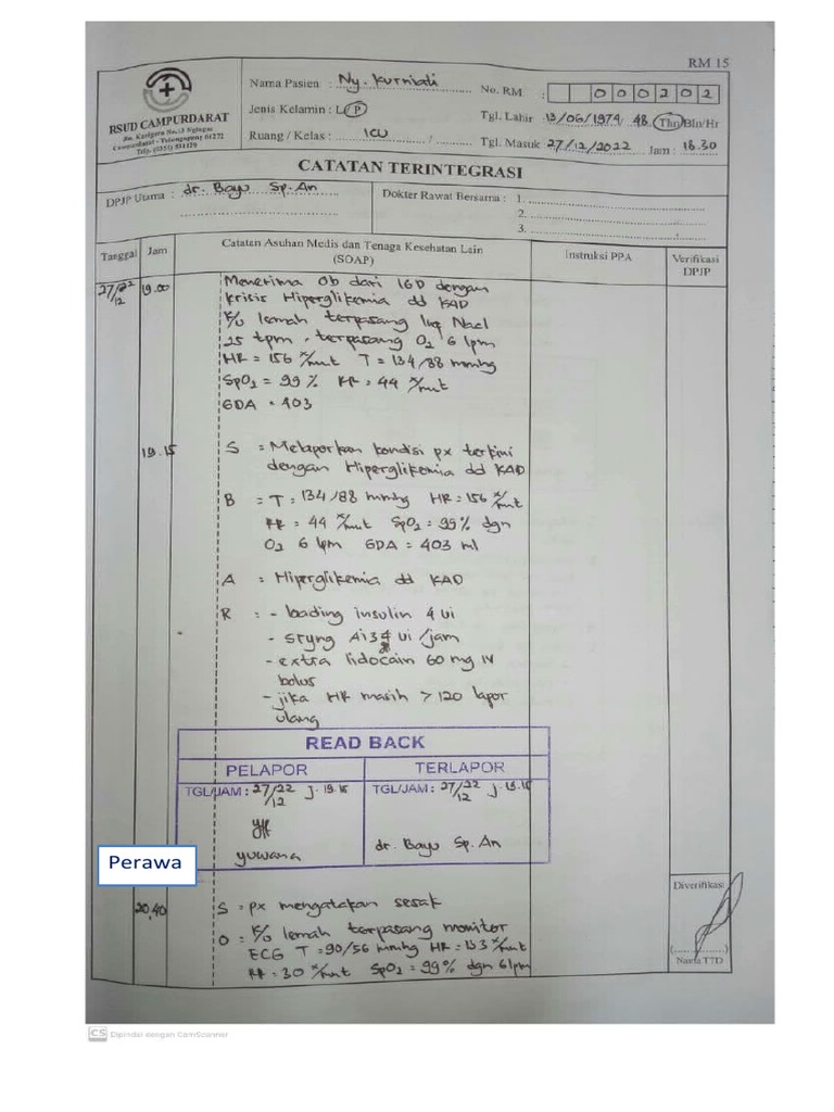CPPT Berisi Soap Dokter Perawat Gizi Apoteker | PDF