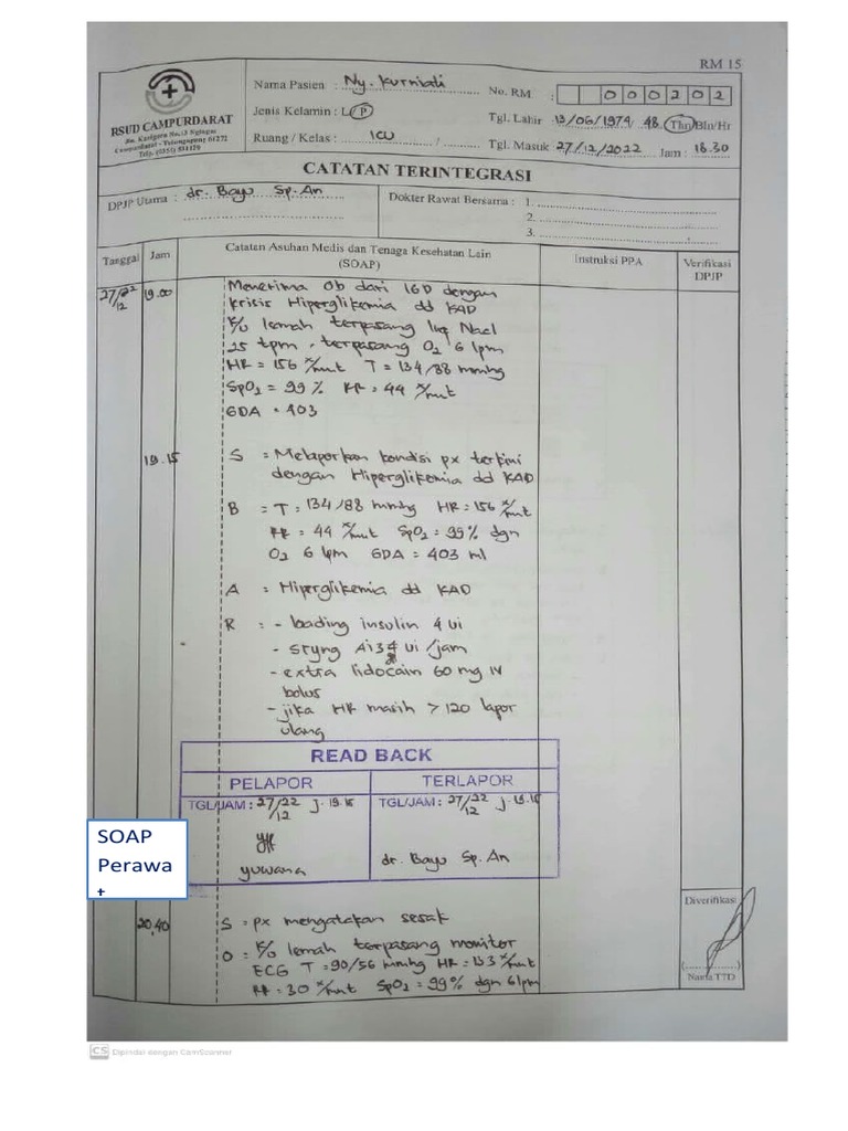 CPPT Pasien Ruang Icu | PDF