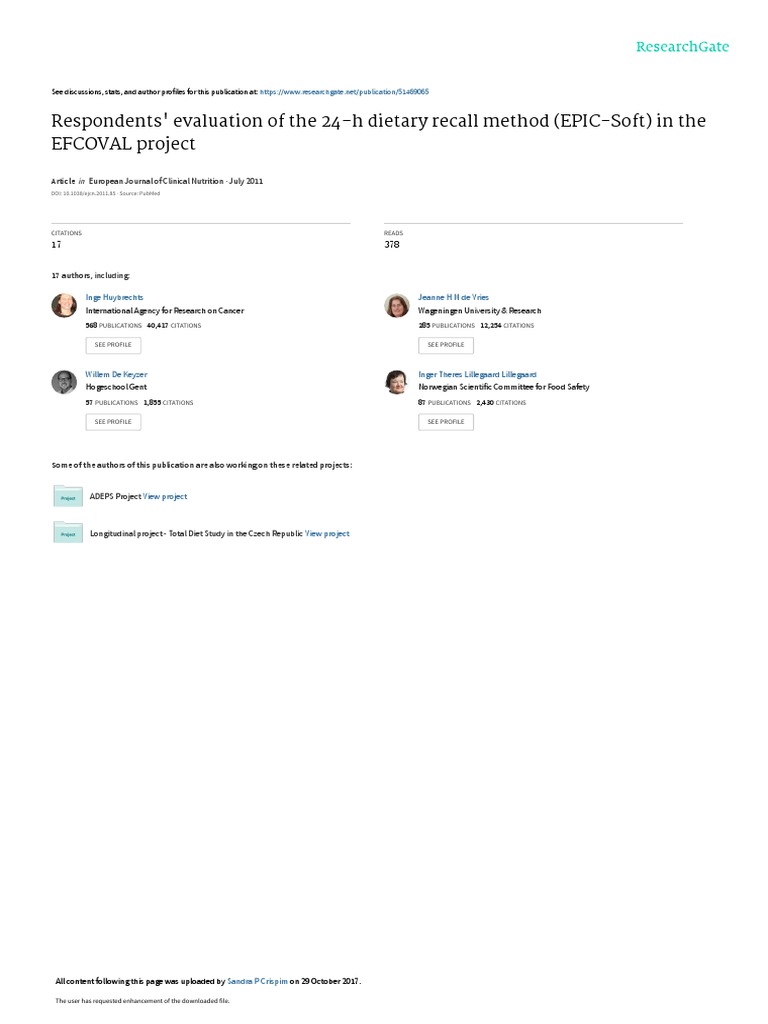 Respondents Evaluation of The 24-h Dietary Recall | PDF | Survey ...