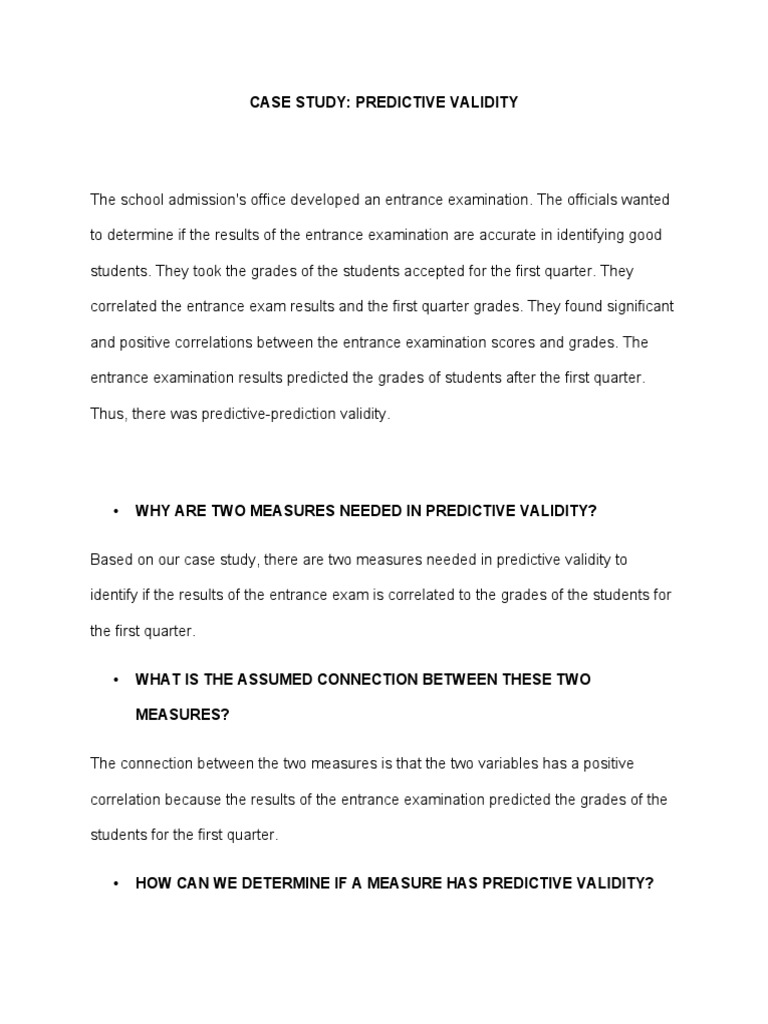 Case Study in Predictive Validity | PDF | Validity (Statistics) | Statistical Analysis