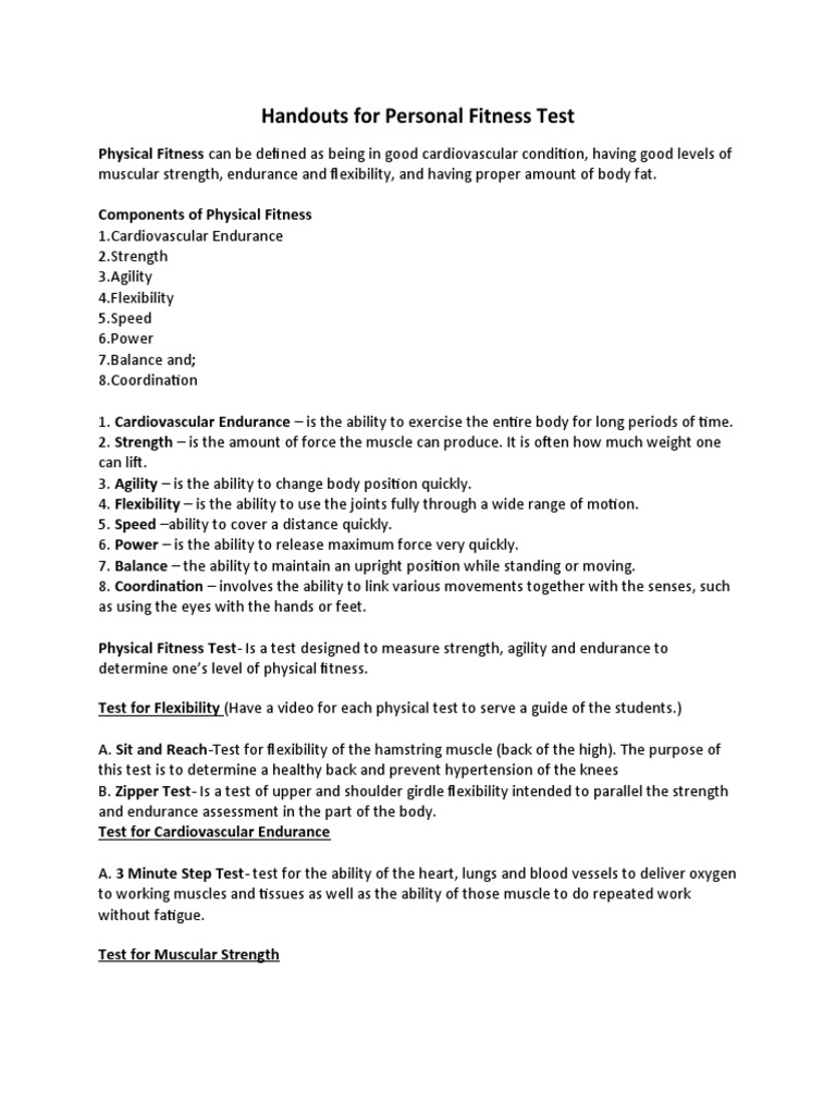 Handouts For Personal Fitness Test | PDF | Physical Fitness ...