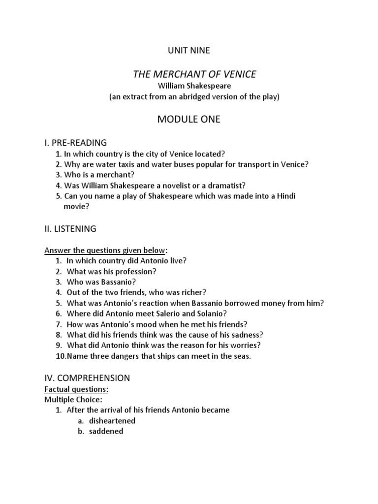 The Merchant of Venice: Module One | PDF | The Merchant Of Venice ...