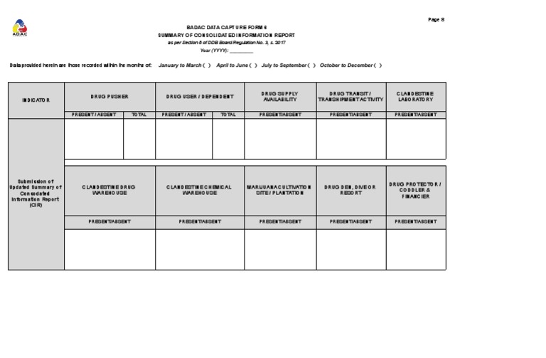BADAC Data Capture Form 6 Template | PDF