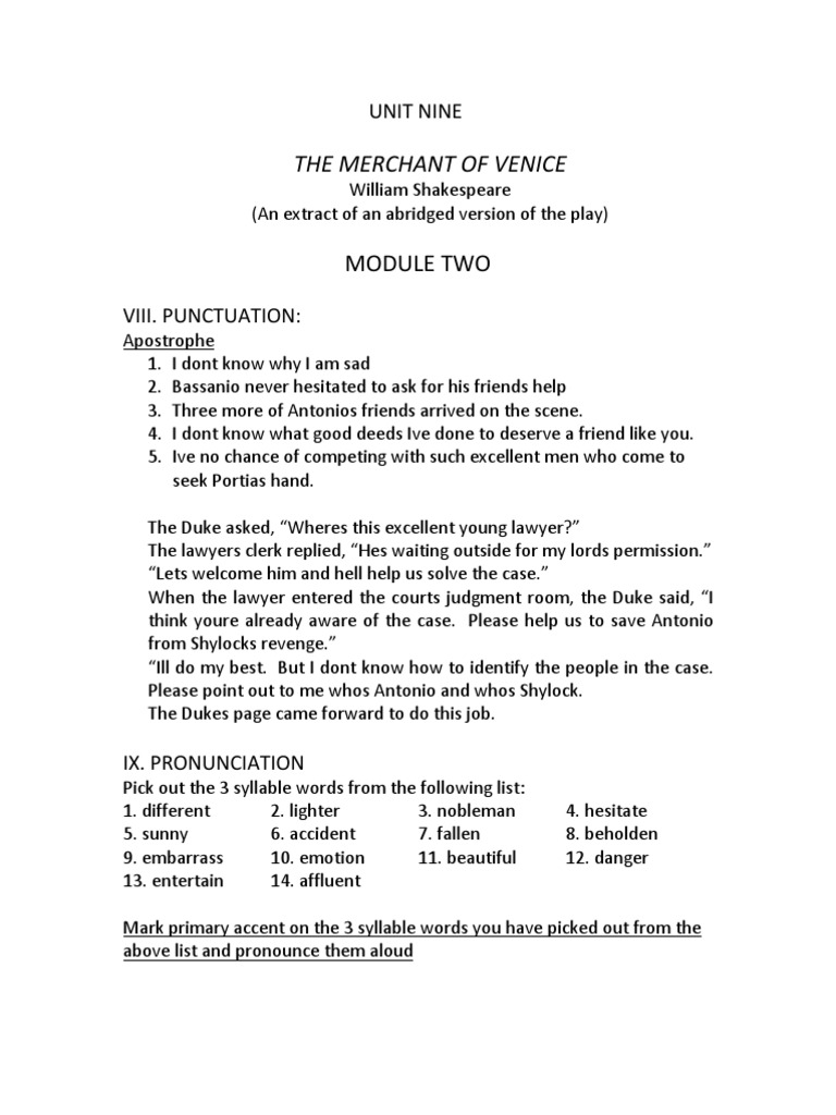 The Merchant of Venice: Module Two | PDF