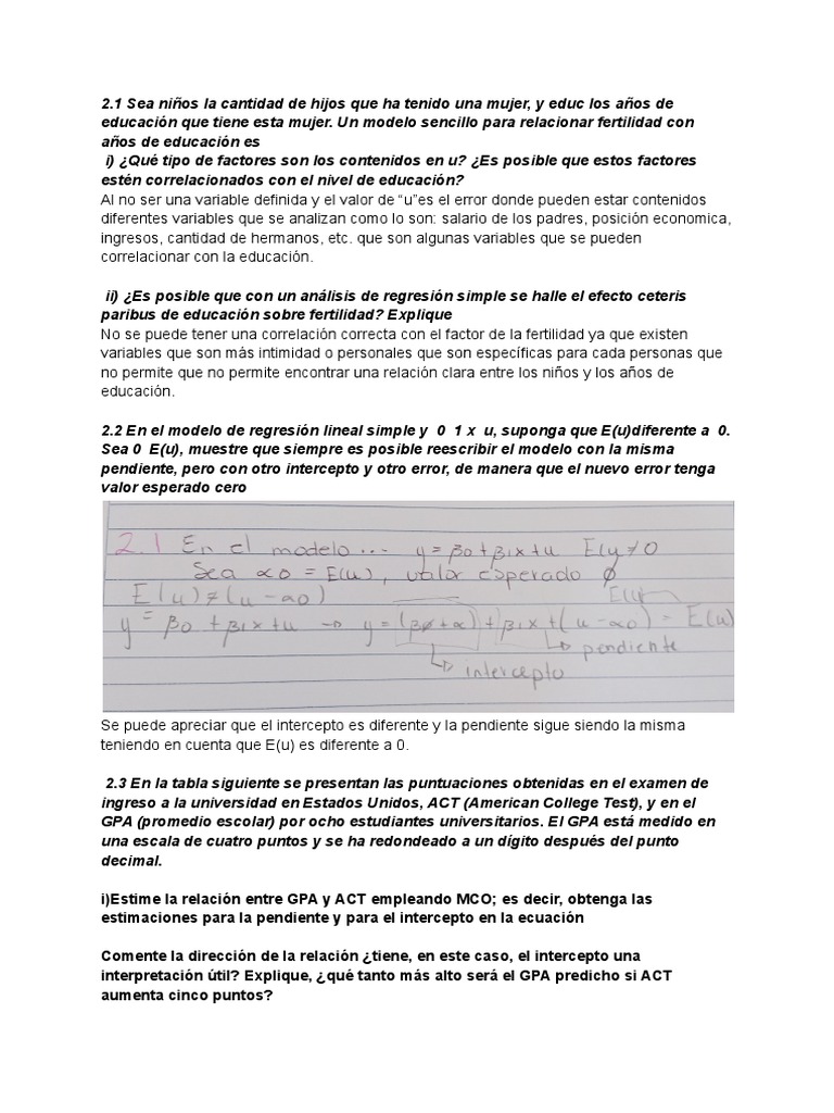 Tarea 1 | PDF | Análisis de regresión | Regresión lineal