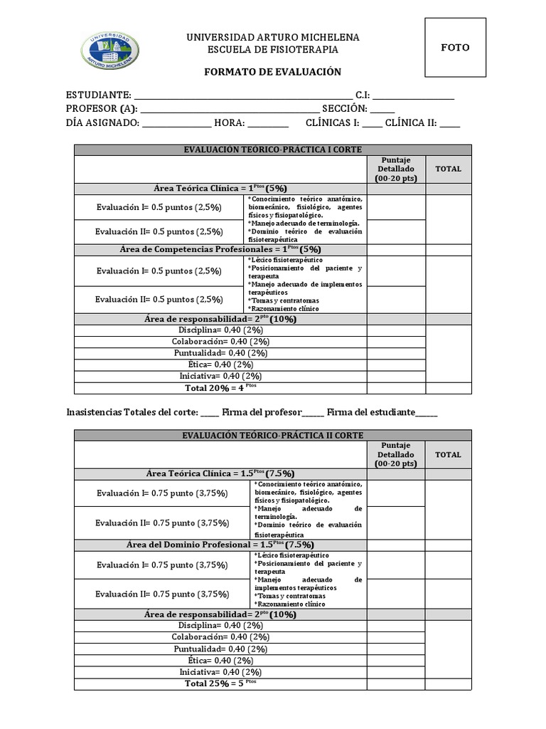 Formato de Evaluación Clinica I y Ii 2023-1 | PDF
