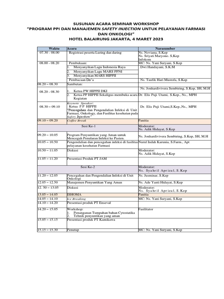 Susunan Acara Seminar Workshop 4 Maret 2023 | PDF | Kesehatan Holistik ...