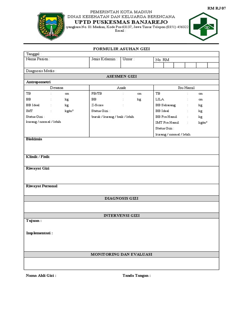 Formulir Asuhan Gizi | PDF