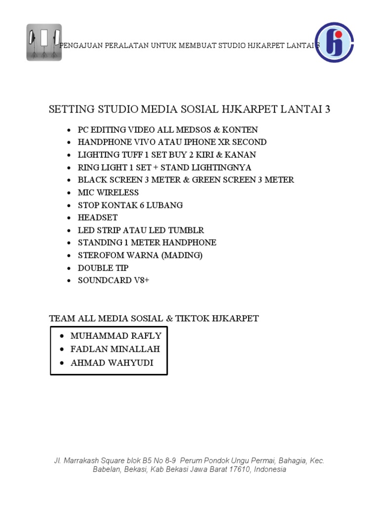 Setting Studio Media Sosial Hjkarpet Lantai 3 | PDF
