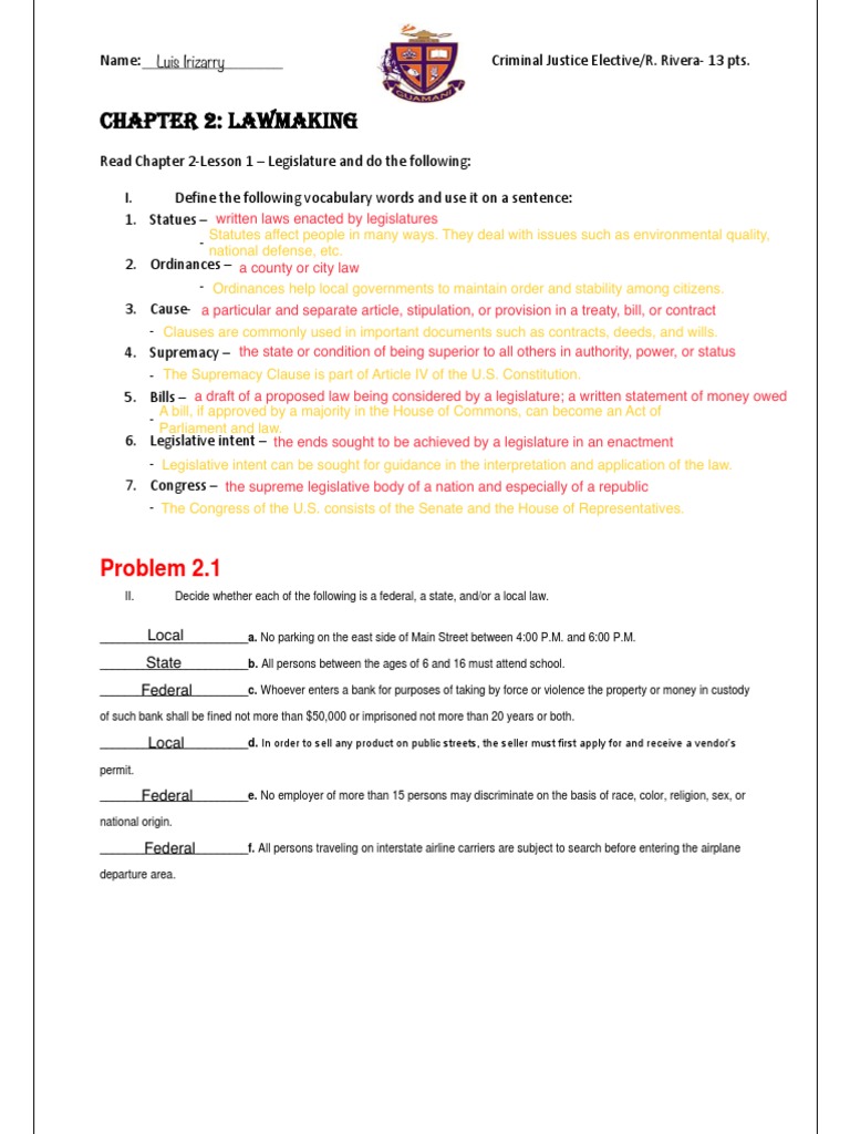 Chapter 2 Lawmaking PDF PDF Bill Law Federal Government Of The