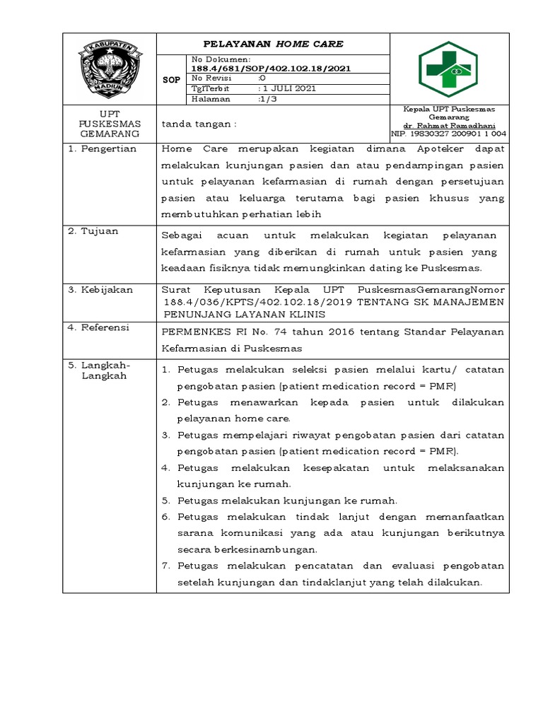 SOP Pelayanan Home Care Puskesmas | PDF | Pengembangan Diri
