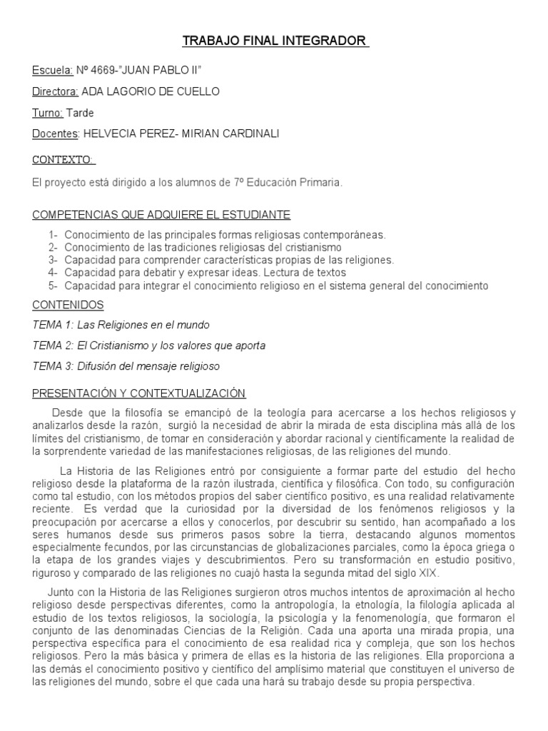 Trabajo Final Integrador | PDF | Conocimiento | Estudios religiosos Trabajo Final Integrador | PDF | Conocimiento | Estudios religiosos