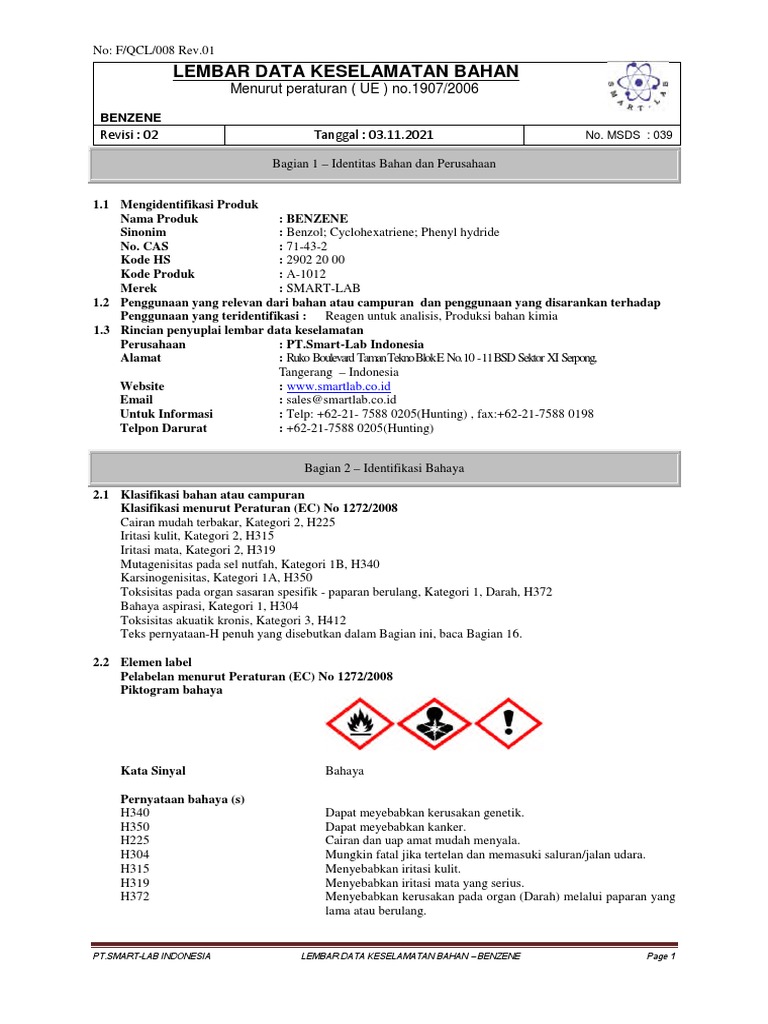 MSDS Benzene (Indo) PDF | PDF