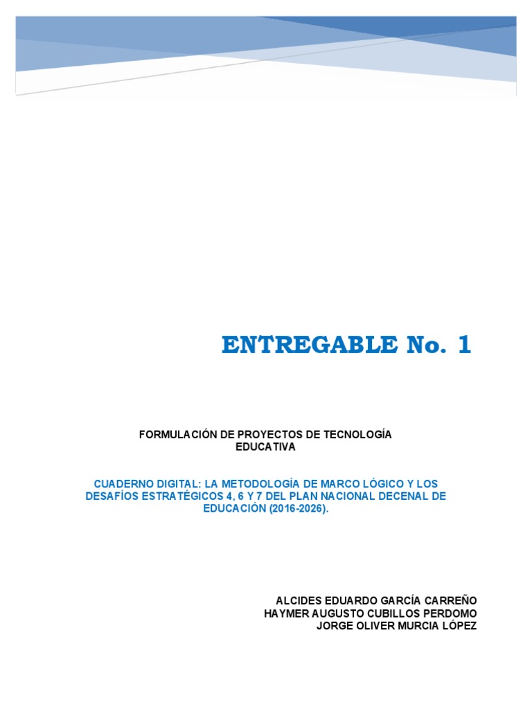 Primer Entregable Formulacion de Proyectos de Tecnologia Educativa | PDF | Enseñando | Salón de ...