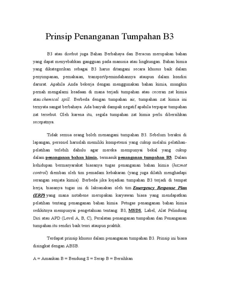 Prinsip Penanganan Tumpahan B3 | PDF