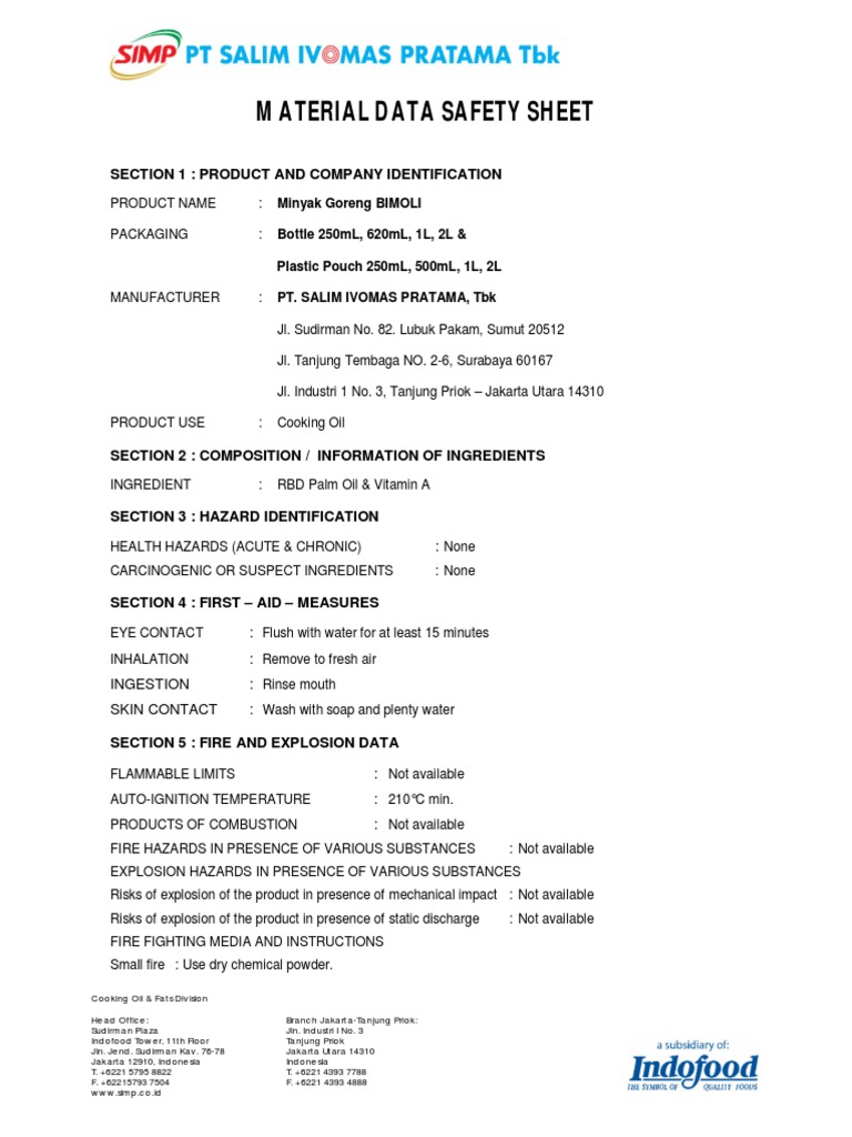 MSDS Bimoli Botol & Pouch PDF | PDF | Waste | Water