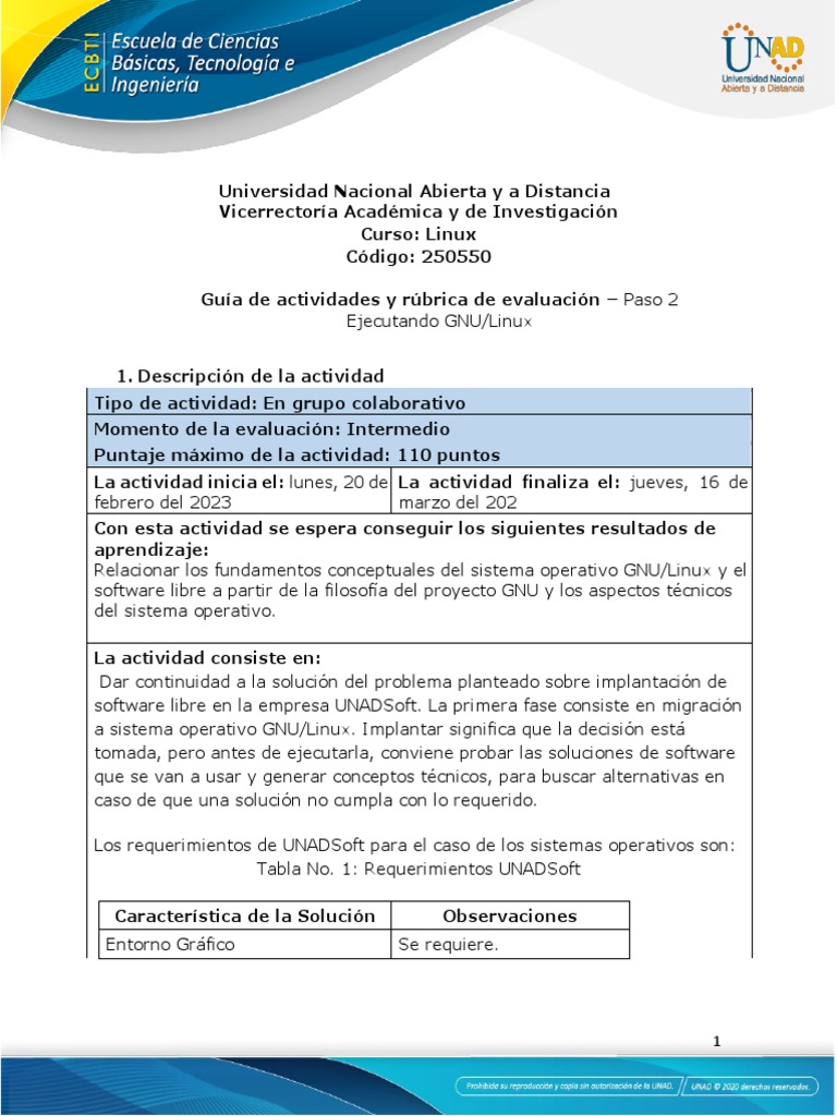 Guía de Actividades y Rúbrica de Evaluación - Unidad 1 - Paso 2 - Ejecutando GNU Linux | PDF ...