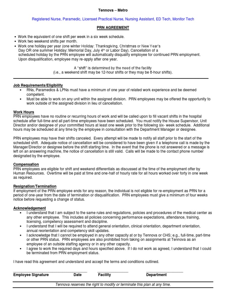 PRN Agreement 09.21.2021 For RN Paramedic LPN Na Ed Tech Monitor Tech ...