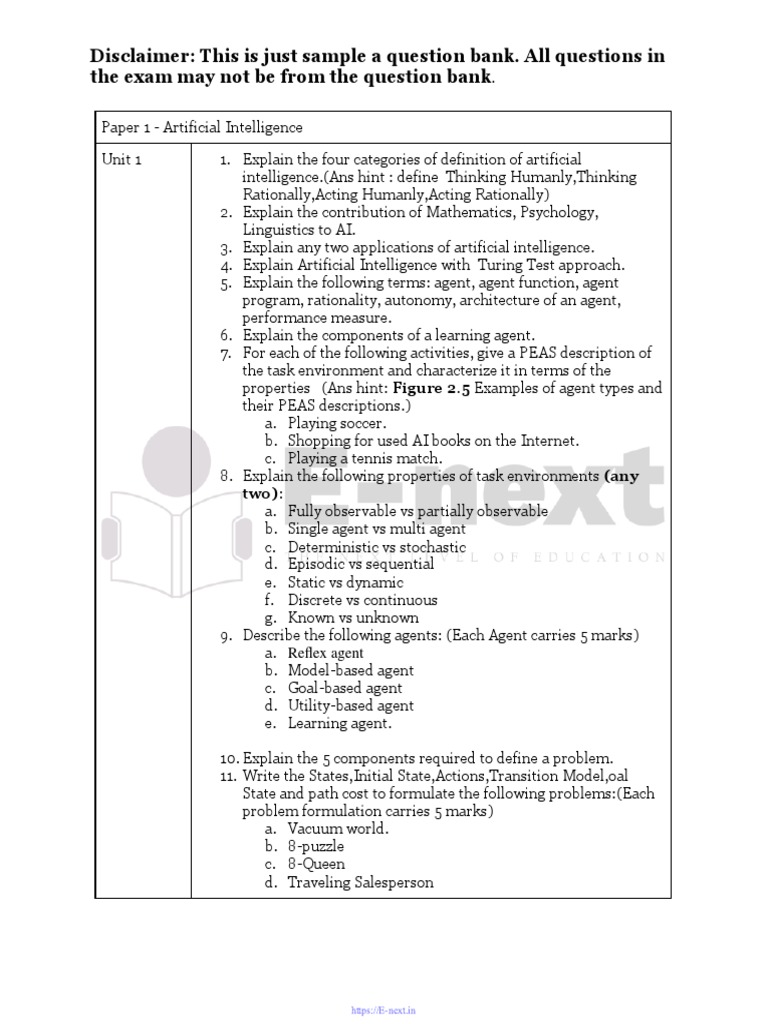 AI IMP QB (E-Next - In) | PDF | Artificial Intelligence | Intelligence ...