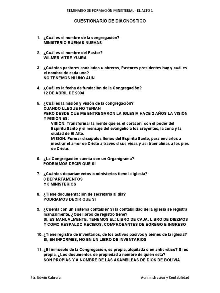 Cuestionario de Diagnostico | PDF