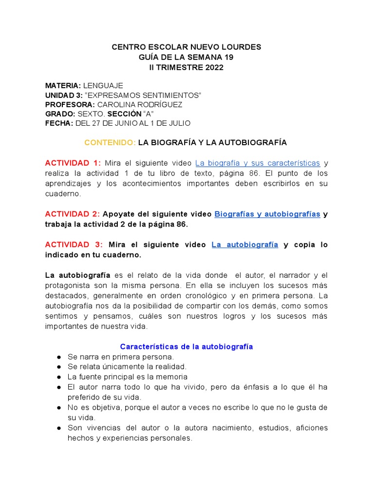 Guía de Lenguaje: Biografía y Autobiografía | PDF | Autobiografías | Autor