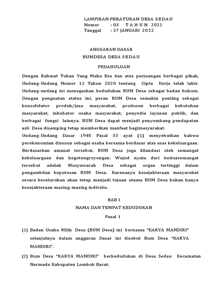 Ad Bumdesa Karya Mandiri Desa Sedau (Oke) | PDF