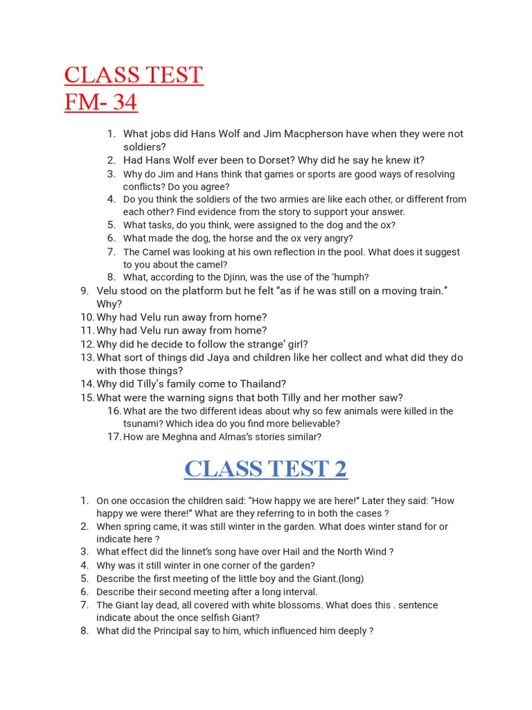 CLASS TEST English | PDF