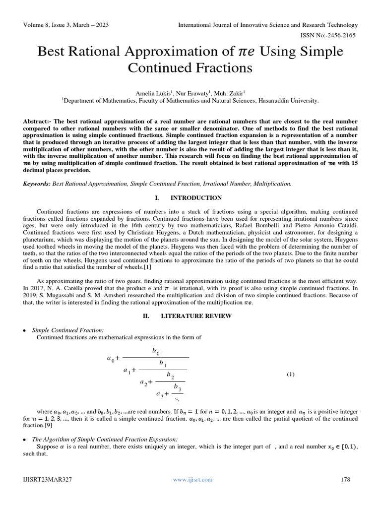 Best Rational Approximation Of Using Simple Continued Fractions Pdf Numbers Rational Number