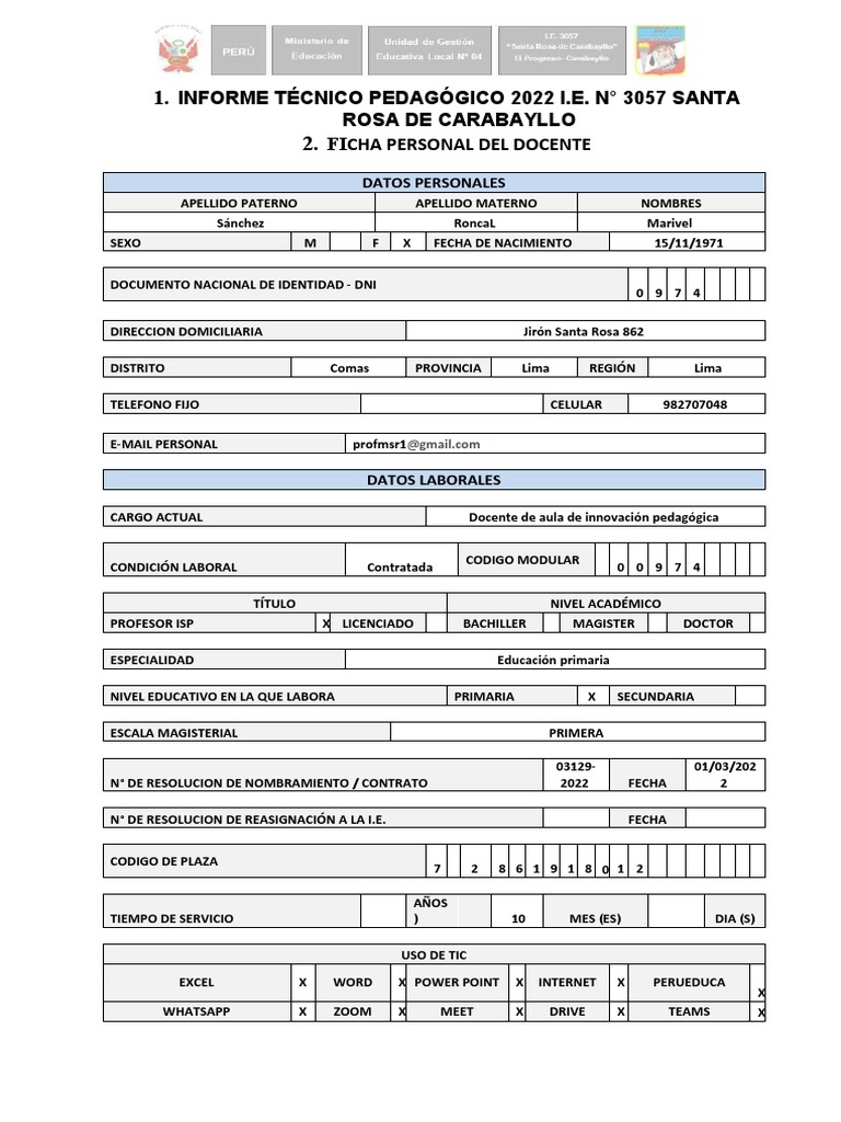 Informe Tecnico Pedagogico 2022marivel | PDF | Aprendizaje | Enseñando