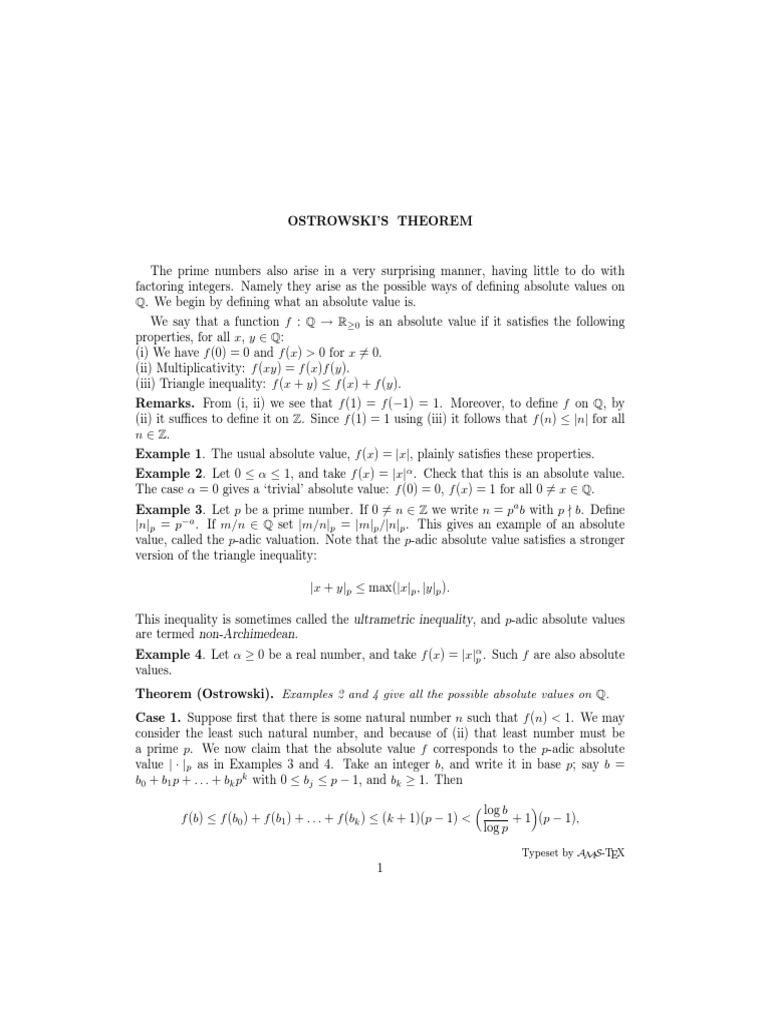 Ostrowski PDF | PDF | Field (Mathematics) | Mathematics