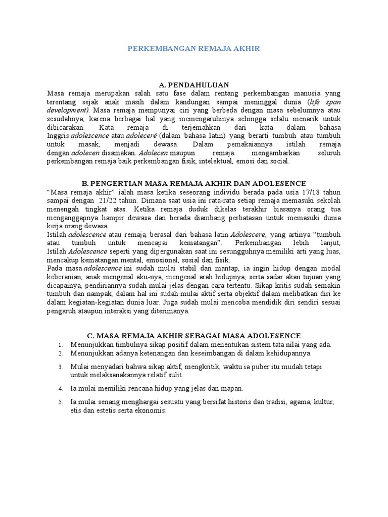 Perkembangan Remaja Akhir | PDF
