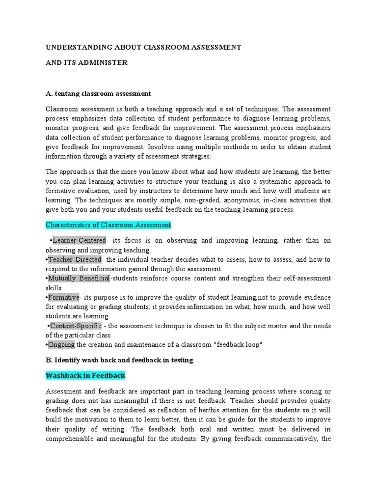 UNDERSTANDING ABOUT ClASSROOM ASSESSMENT | PDF | Educational Assessment ...